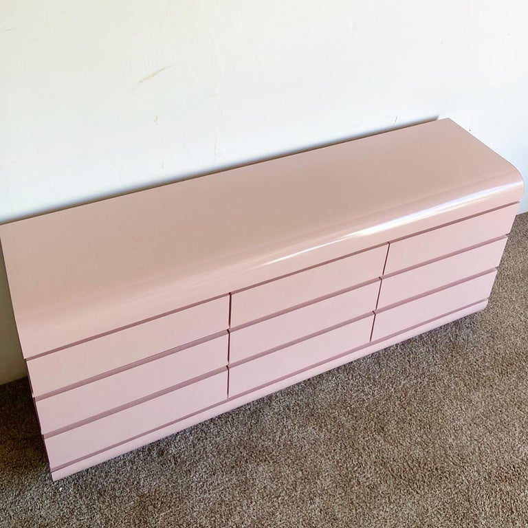Postmodern Pink Lacquer Laminate Waterfall Dresser, 9 Drawers For Sale ...