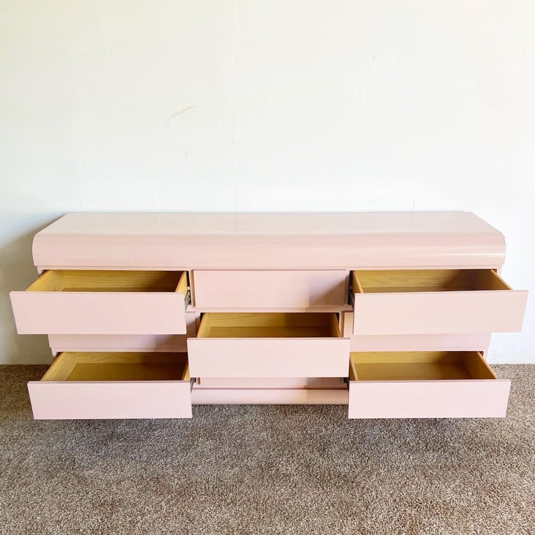 Postmodern Pink Lacquer Laminate Waterfall Dresser, 9 Drawers For Sale ...