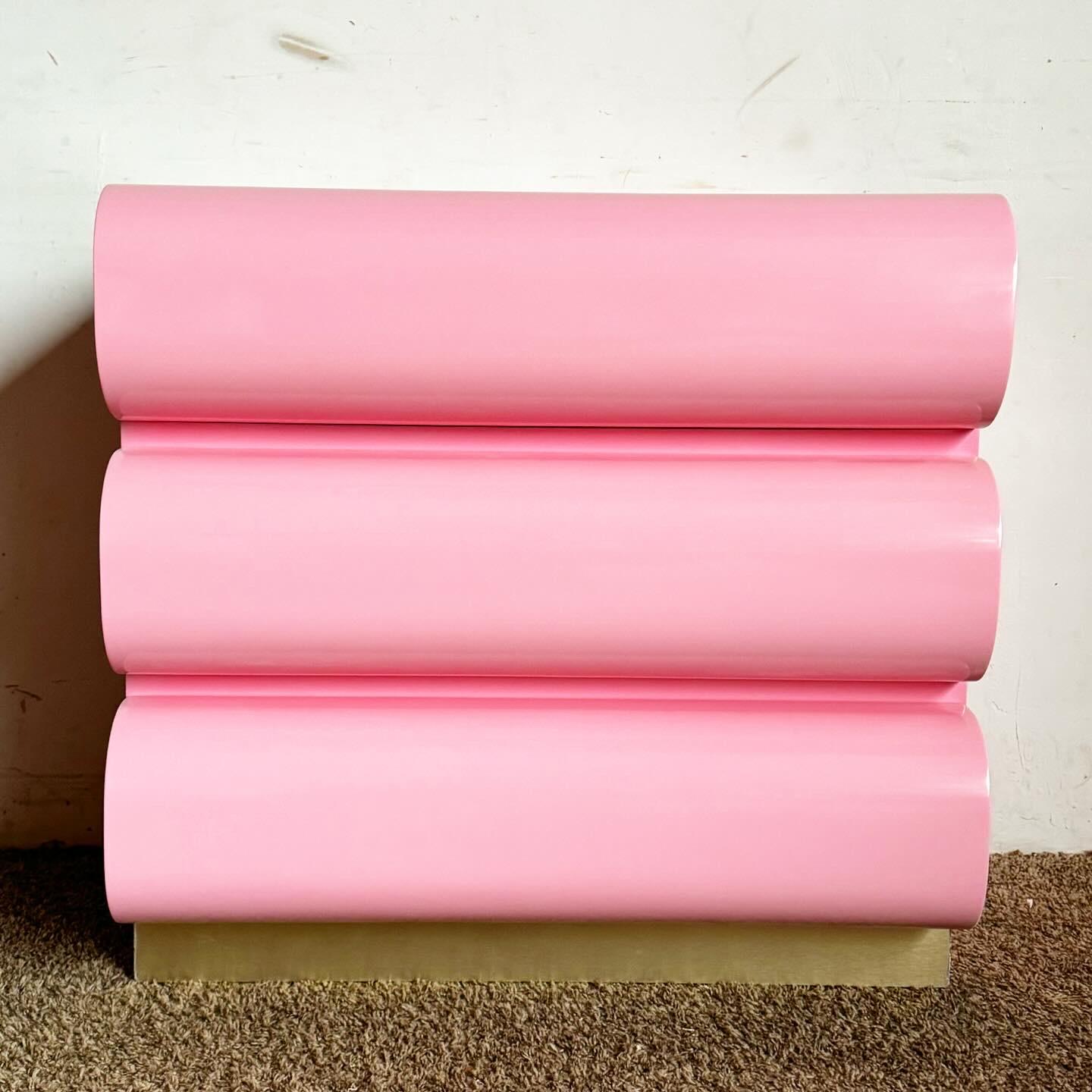 Postmodern Pink Lacquered Bullnose Commode/Chest of Drawers With Gold ...