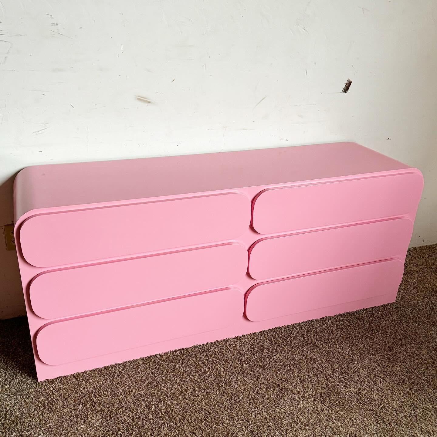 Postmodern Pink Lacquered Waterfall Elliptical Drawer Dresser For Sale at 1stDibs