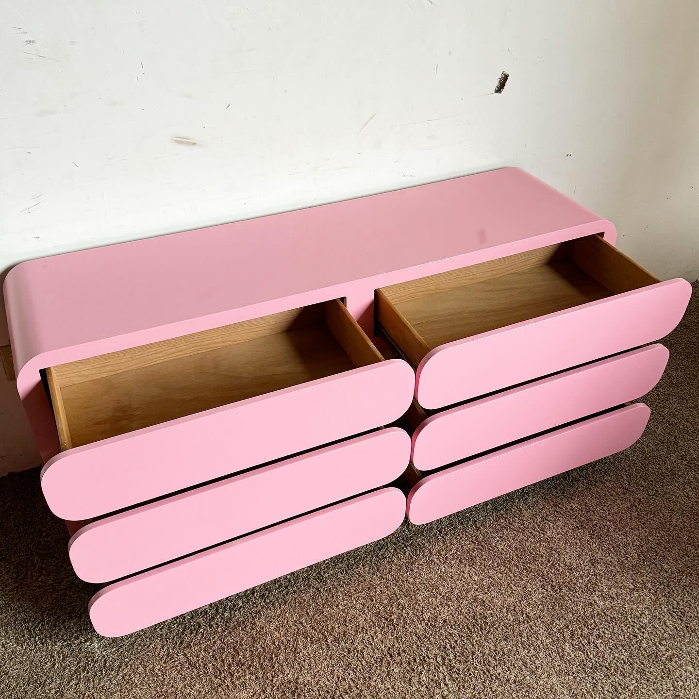 Postmodern Pink Lacquered Waterfall Elliptical Drawer Dresser For Sale at 1stDibs