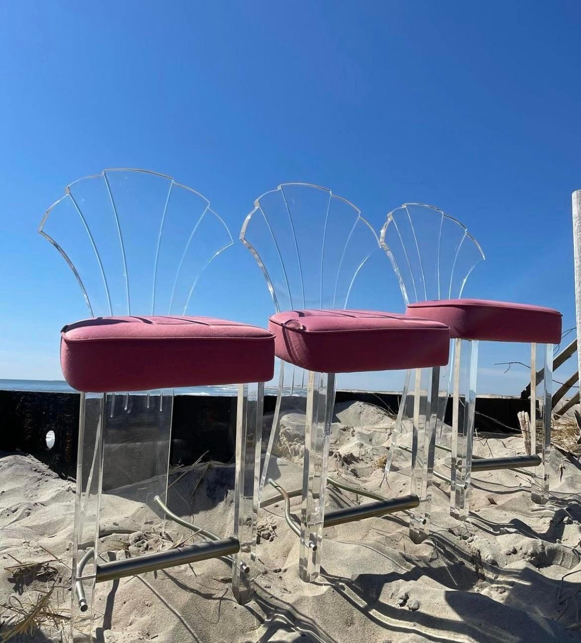 Postmodern Pink Lucite Shell Bar Stools by Hill Manufacturing Co. For ...