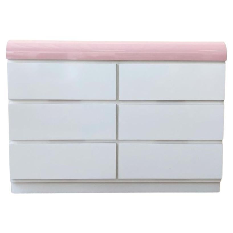 Postmodern Pink and White Lacquer Laminate Waterfall 6 Drawer Dresser ...