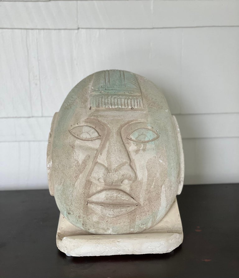 Postmodern Plaster Face Sculpture on Stand For Sale at 1stDibs
