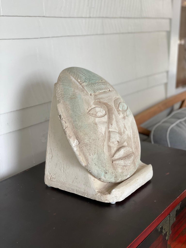 Postmodern Plaster Face Sculpture on Stand For Sale at 1stDibs
