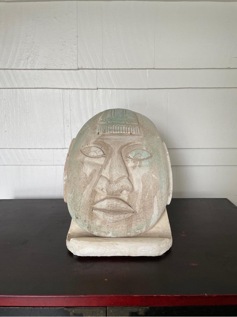 Postmodern Plaster Face Sculpture on Stand For Sale at 1stDibs