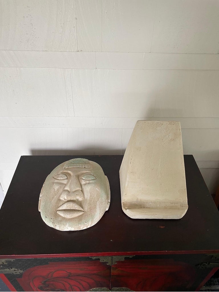 Postmodern Plaster Face Sculpture on Stand For Sale at 1stDibs