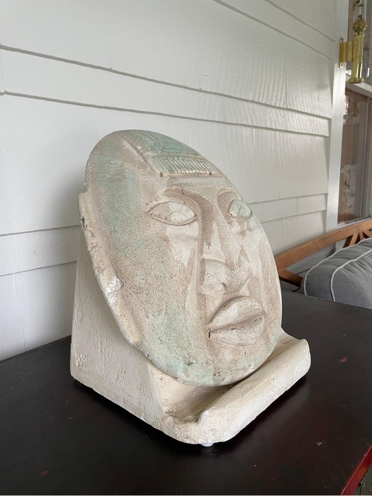 Postmodern Plaster Face Sculpture on Stand For Sale at 1stDibs