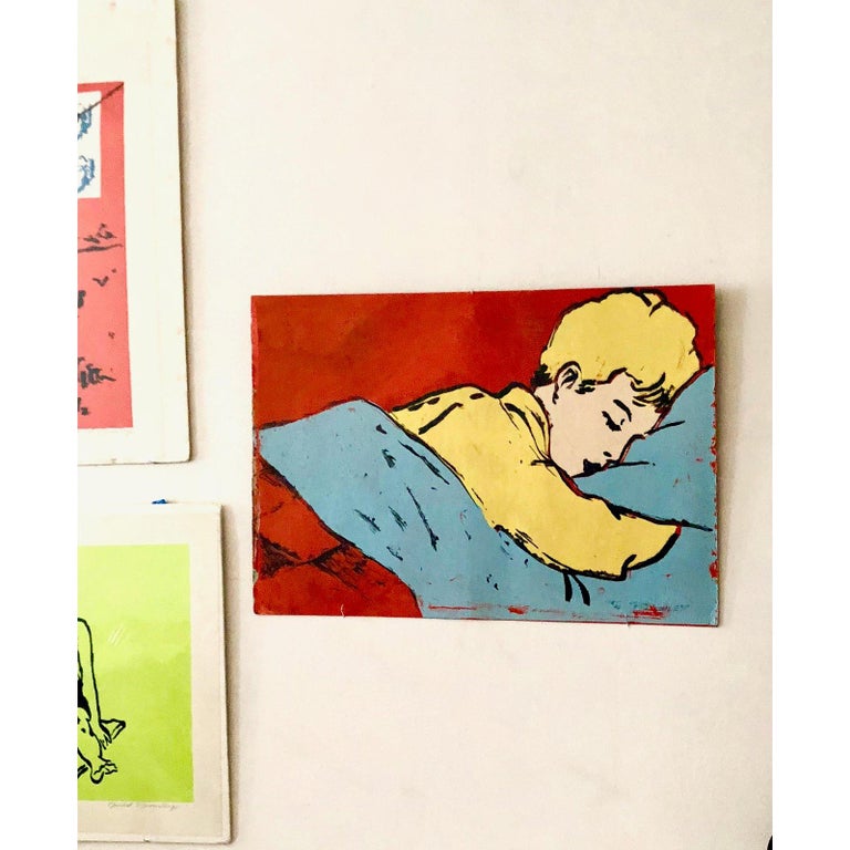 Postmodern Pop Art “Boy Sleeping" Screen Painting by David Bromley ...