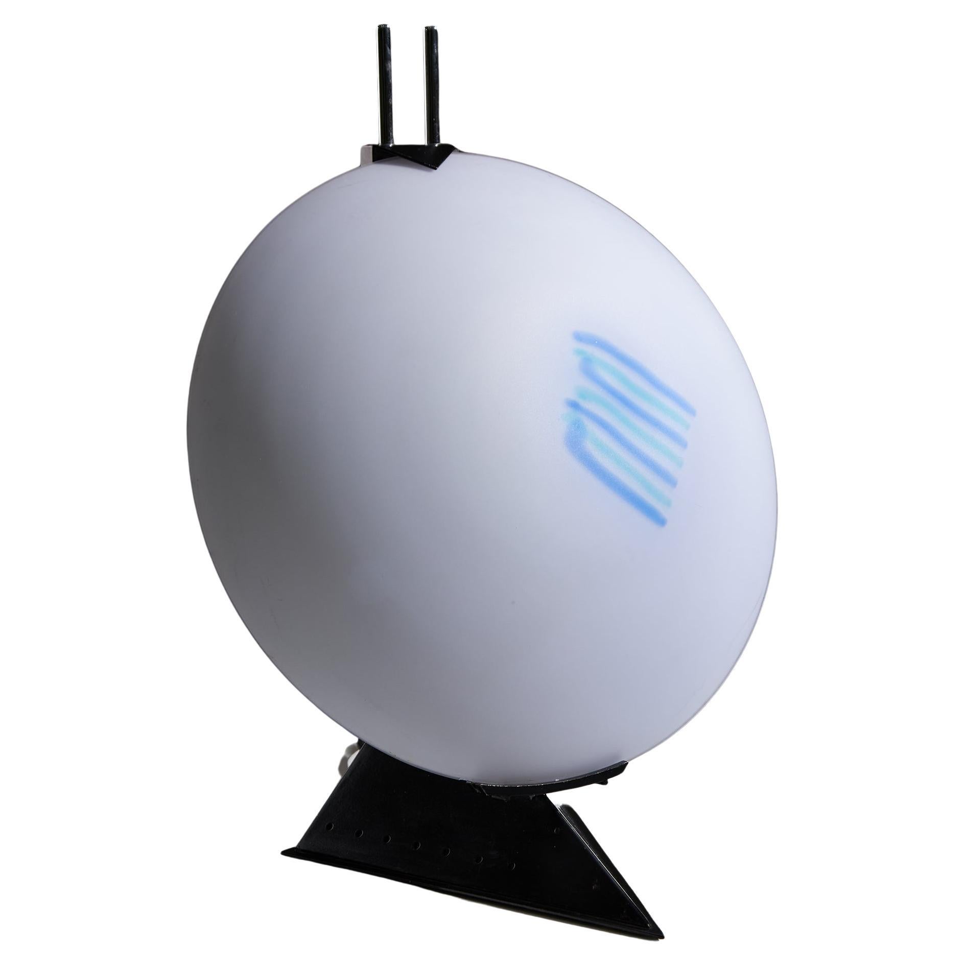 Postmodern Rhombus Table Lamp with Abstract Blue Stripes on Frosted ...
