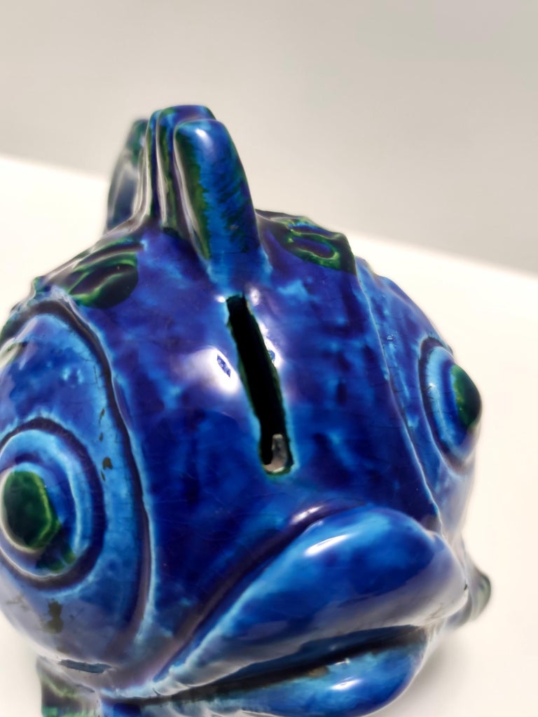 Postmodern Rimini Blue Ceramic Fish Money Box by Bitossi, Italy For ...