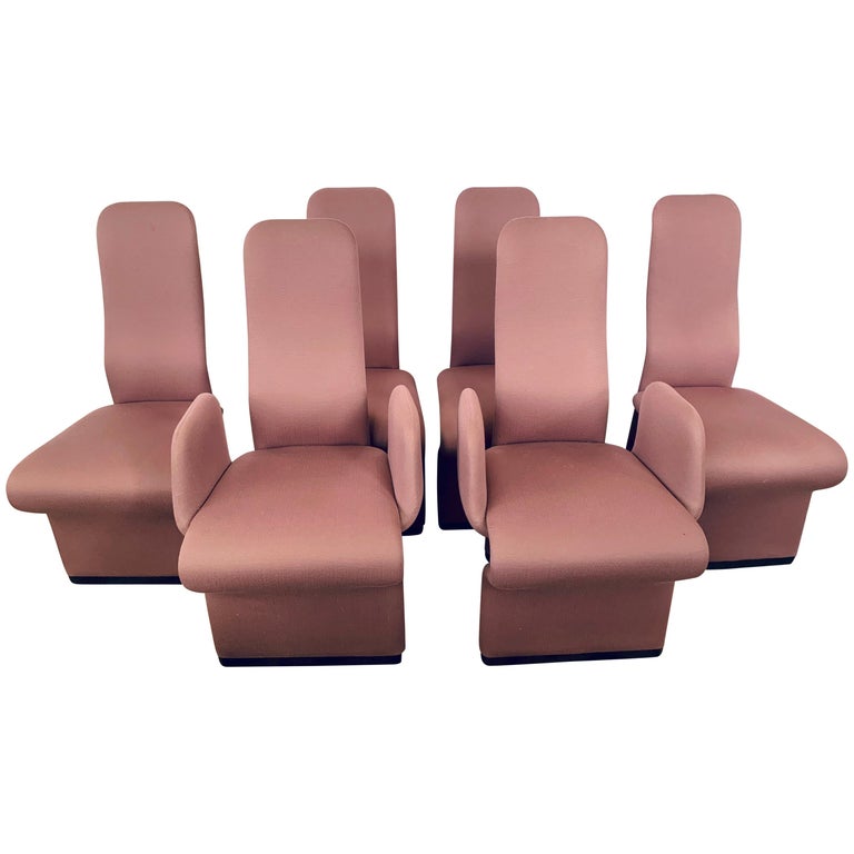Postmodern Rose Pink Upholstered Dining Chairs, Set of 6 at 1stDibs