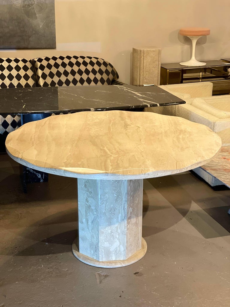 Postmodern Scalloped Edge Round Travertine Dining Table at 1stDibs ...