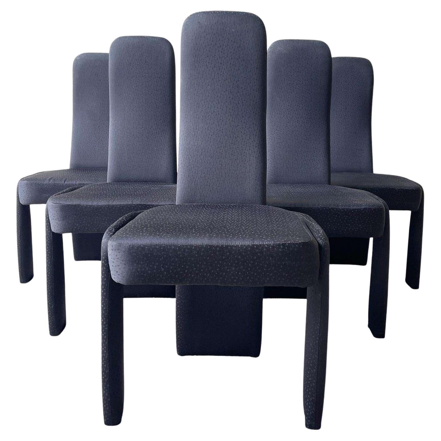 Postmodern Black Fabric Cantilever Zig Zag Dining Chairs With Chrome ...