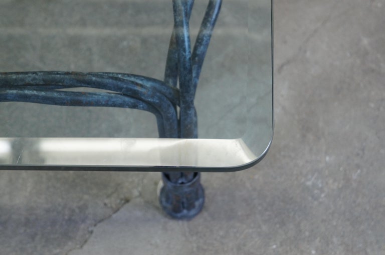 Postmodern Sculptural Freeform Verdigris Square Wrought Iron Glass ...