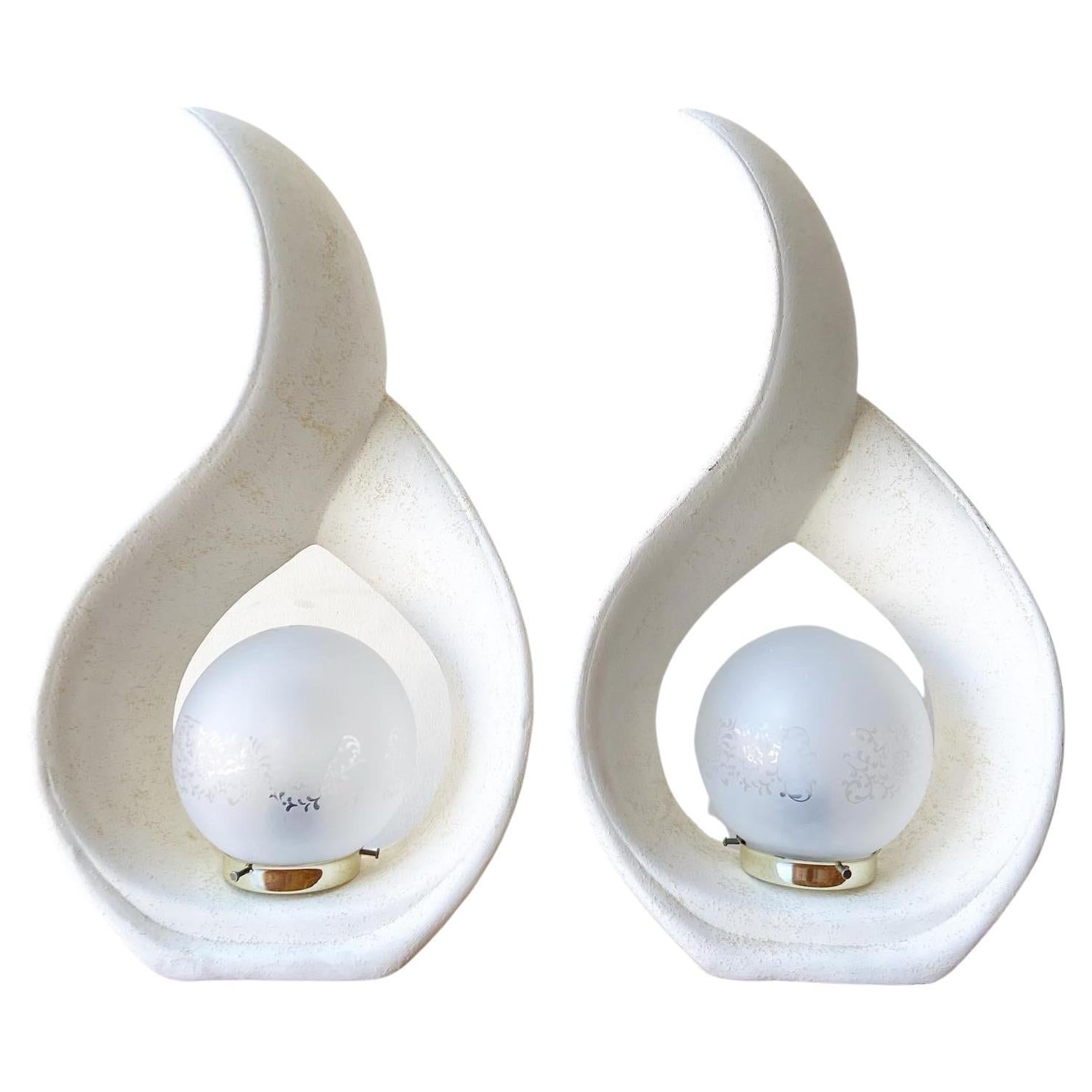 Postmodern Sculptural White Flame Ceramic Table Lamps For Sale at 1stDibs