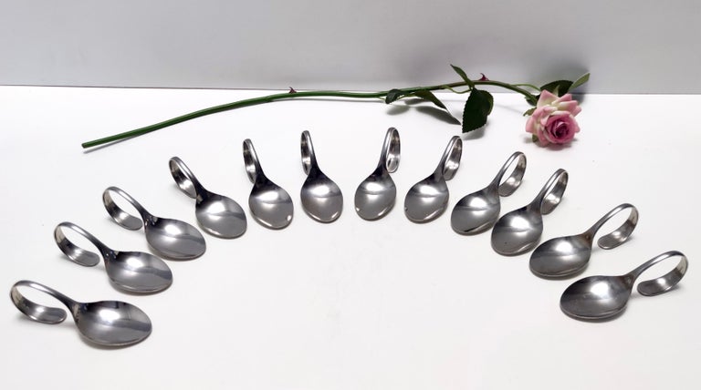 Postmodern Set of Twelve Steel Serving Spoon by Pinti, Italy, 1980s For ...