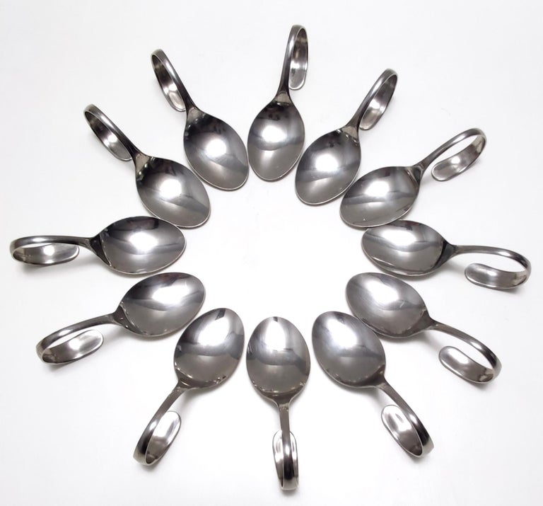 Postmodern Set of Twelve Steel Serving Spoon by Pinti, Italy, 1980s For ...