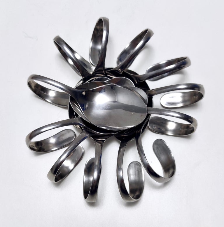 Postmodern Set of Twelve Steel Serving Spoon by Pinti, Italy, 1980s For ...