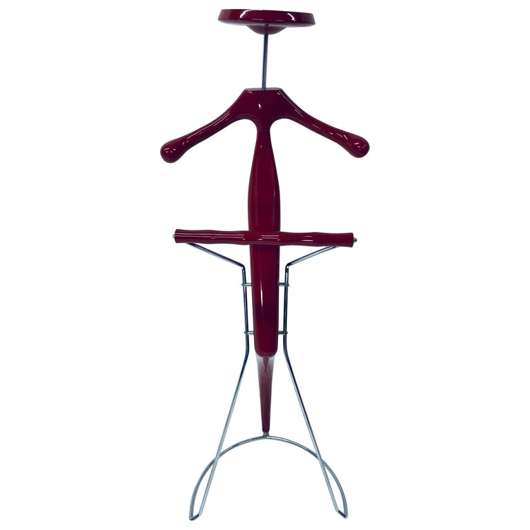 Postmodern Sir Bis Porada Red Lacquered and Chrome Unisex Valet Stand ...