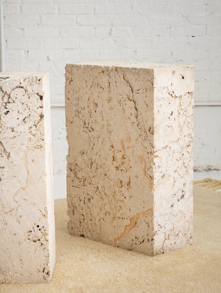 Postmodern Solid Limestone Pedestal Table with Glass Top at 1stDibs