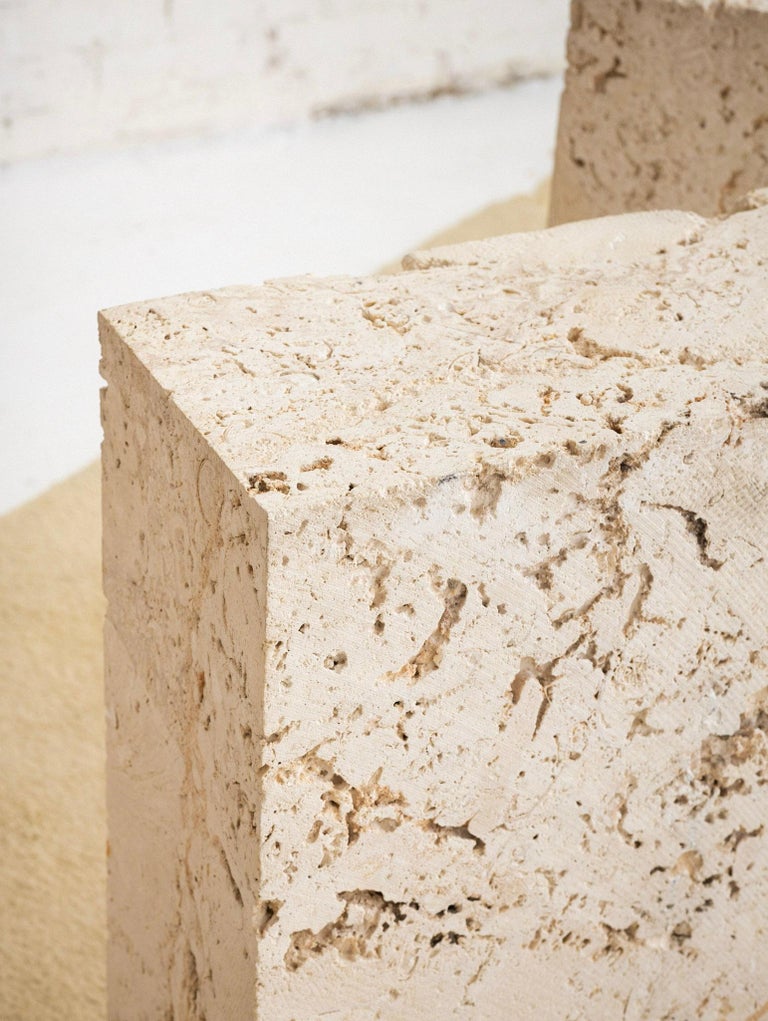 Postmodern Solid Limestone Pedestal Table with Glass Top at 1stDibs