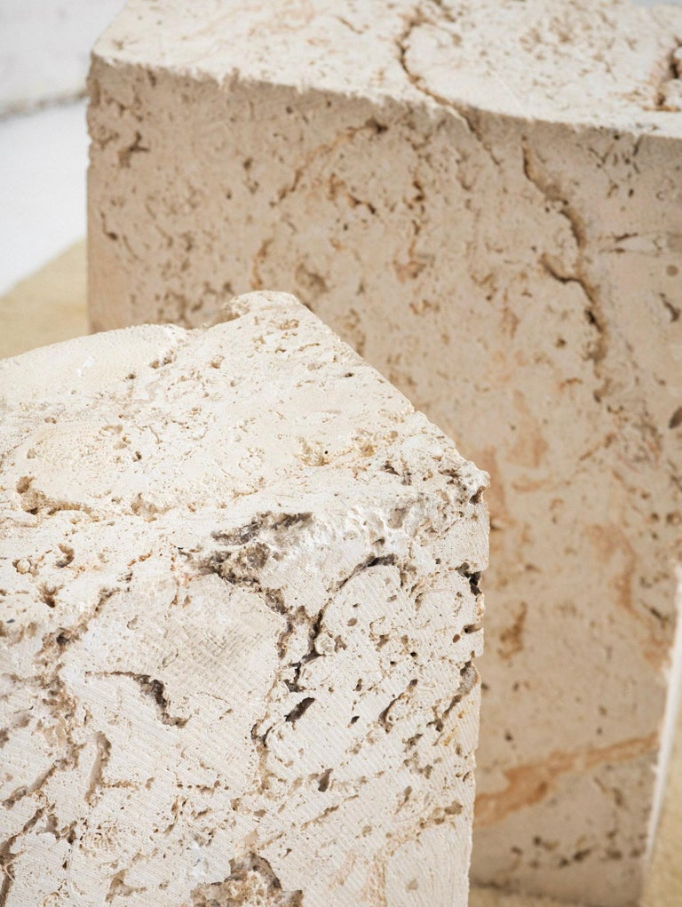 Postmodern Solid Limestone Pedestal Table with Glass Top at 1stDibs