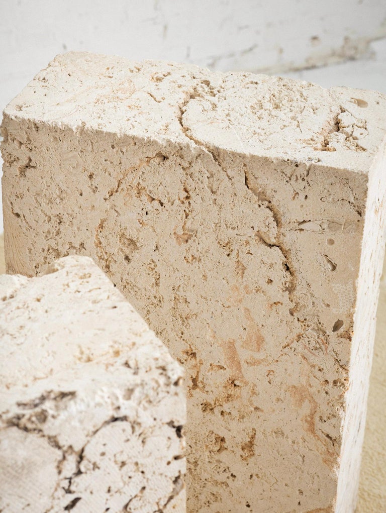 Postmodern Solid Limestone Pedestal Table with Glass Top at 1stDibs