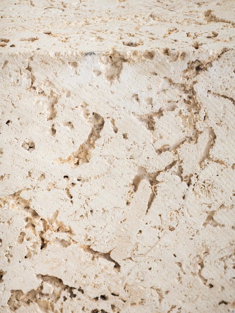 Postmodern Solid Limestone Pedestal Table with Glass Top at 1stDibs