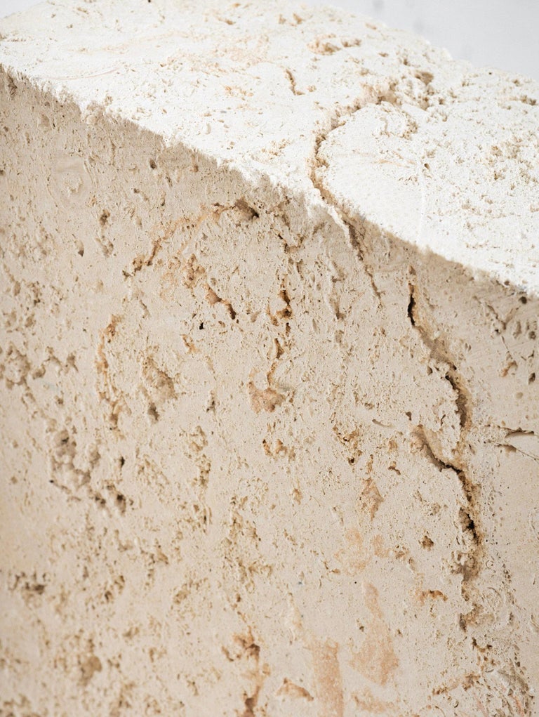 Postmodern Solid Limestone Pedestal Table with Glass Top at 1stDibs