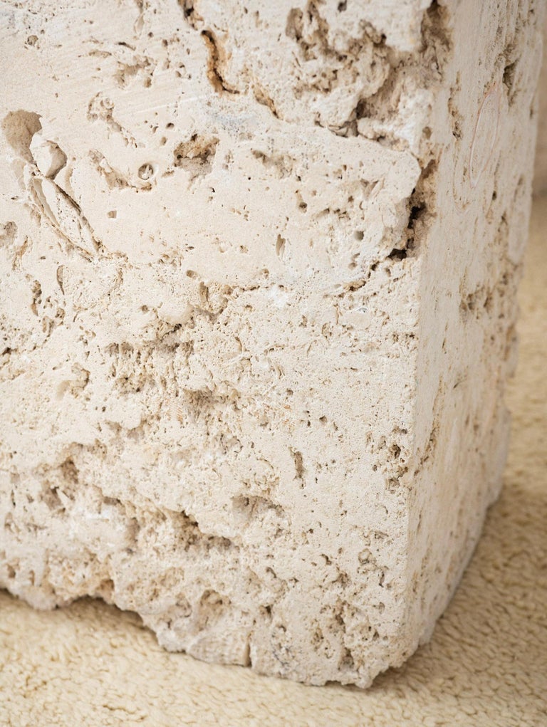 Postmodern Solid Limestone Pedestal Table with Glass Top at 1stDibs