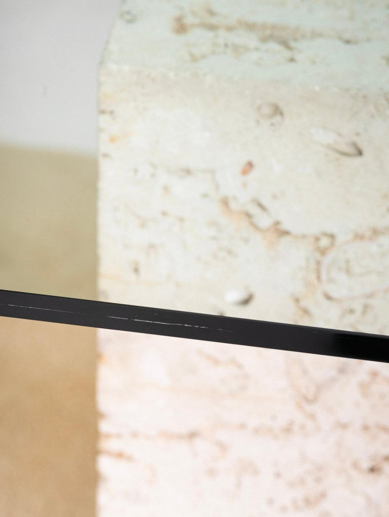 Postmodern Solid Limestone Pedestal Table with Glass Top at 1stDibs