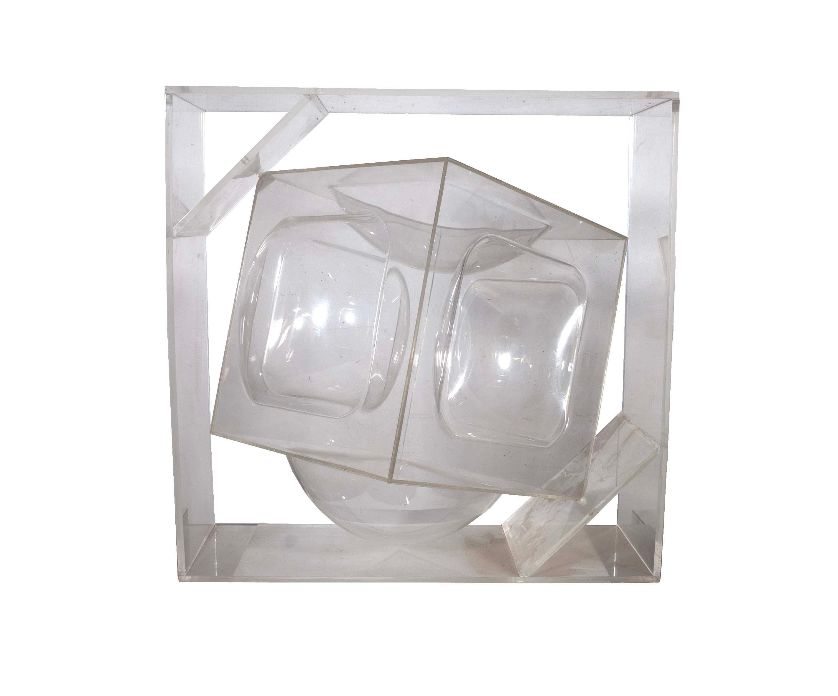 Postmodern Space Age Mod Lucite Acrylic Floating and Rotating Cube ...