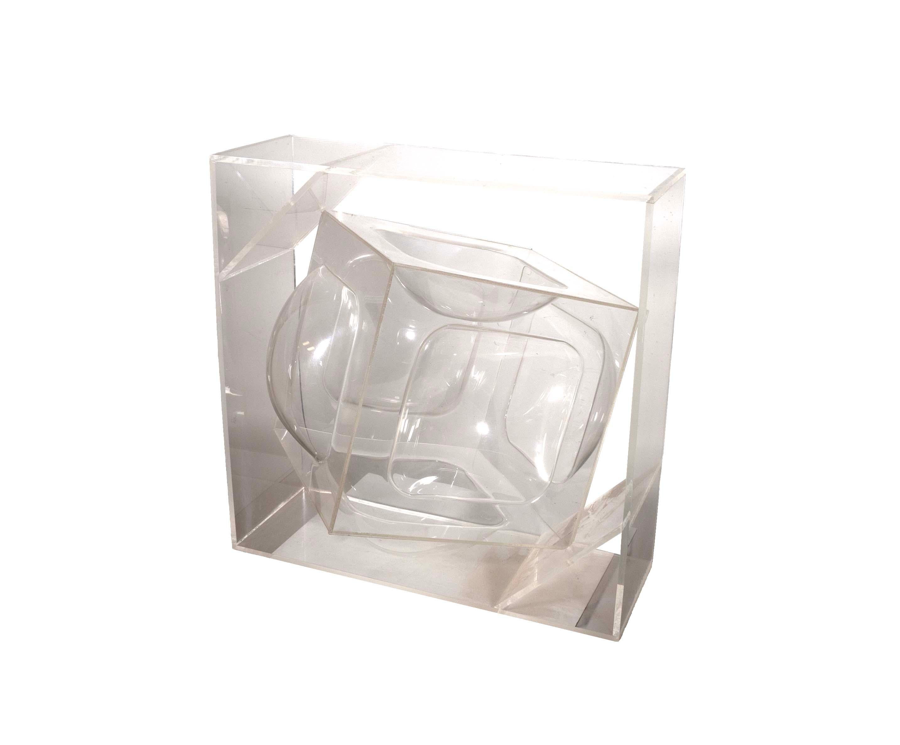 Postmodern Space Age Mod Lucite Acrylic Floating and Rotating Cube ...