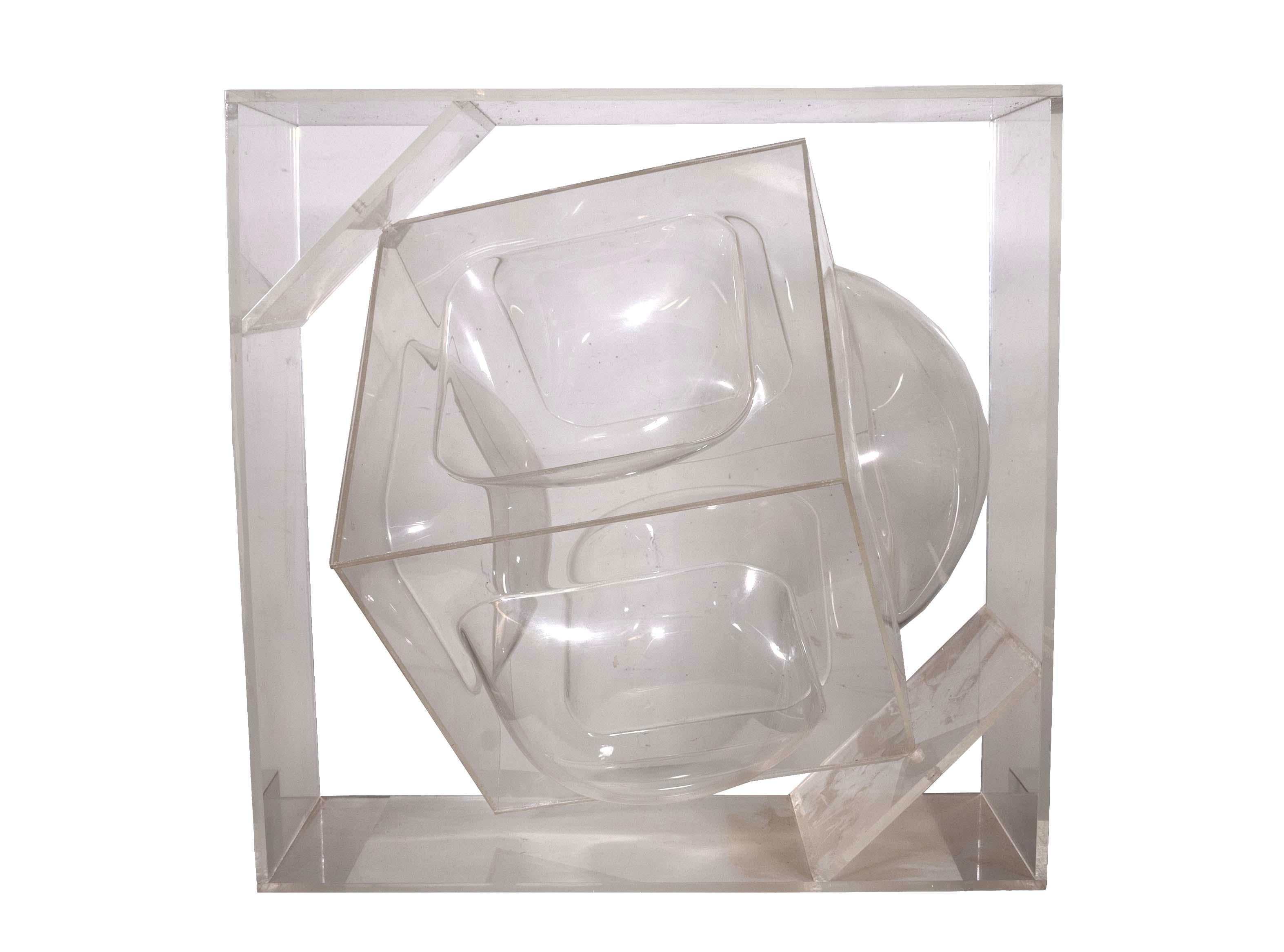 Postmodern Space Age Mod Lucite Acrylic Floating and Rotating Cube ...