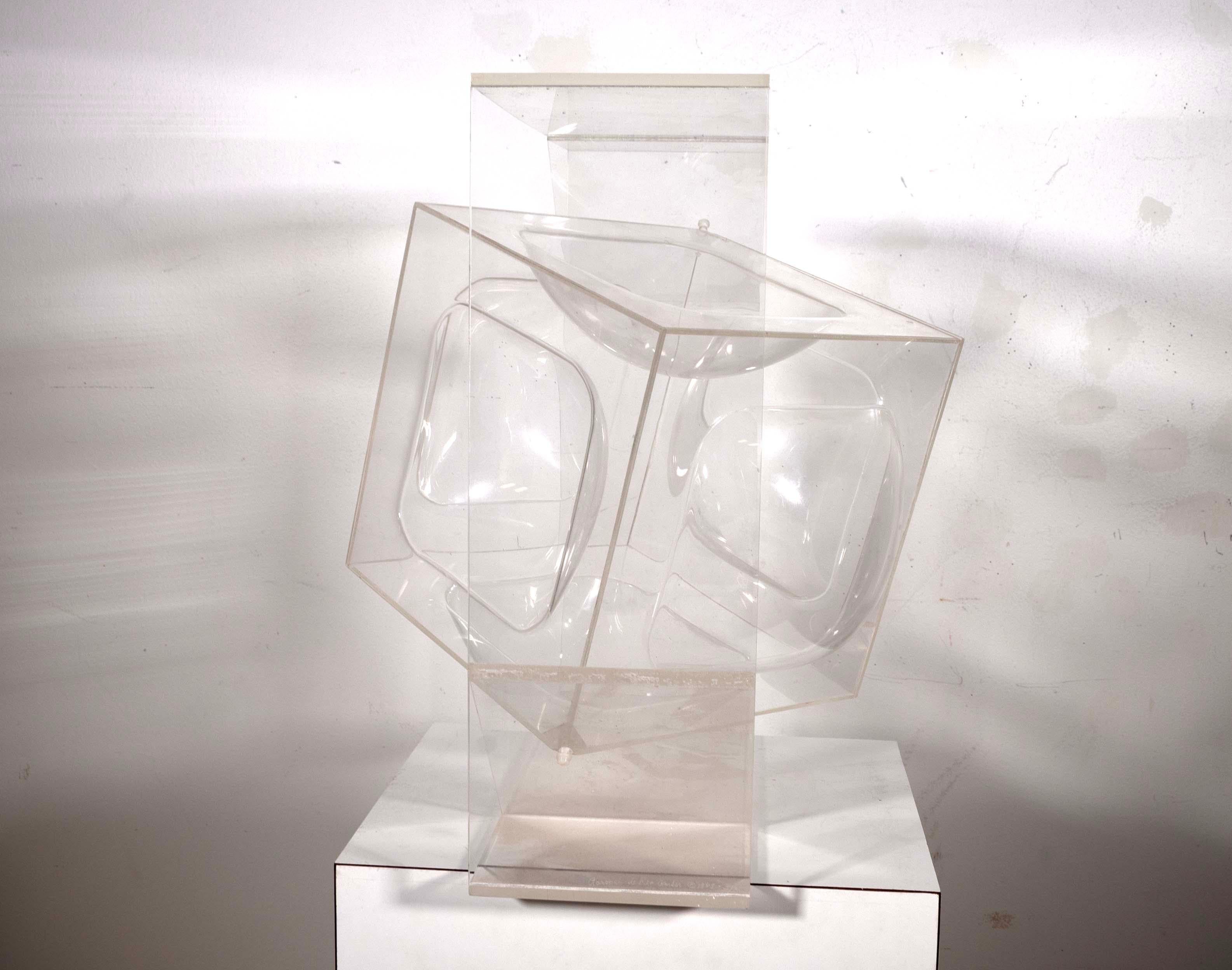 Postmodern Space Age Mod Lucite Acrylic Floating and Rotating Cube ...
