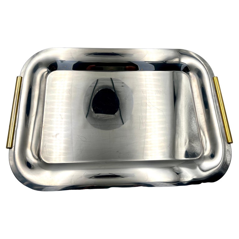 Postmodern Stainless Steel and Brass Italian Serving Tray by Inoxbeck ...