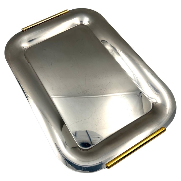Postmodern Stainless Steel and Brass Italian Serving Tray by Inoxbeck ...