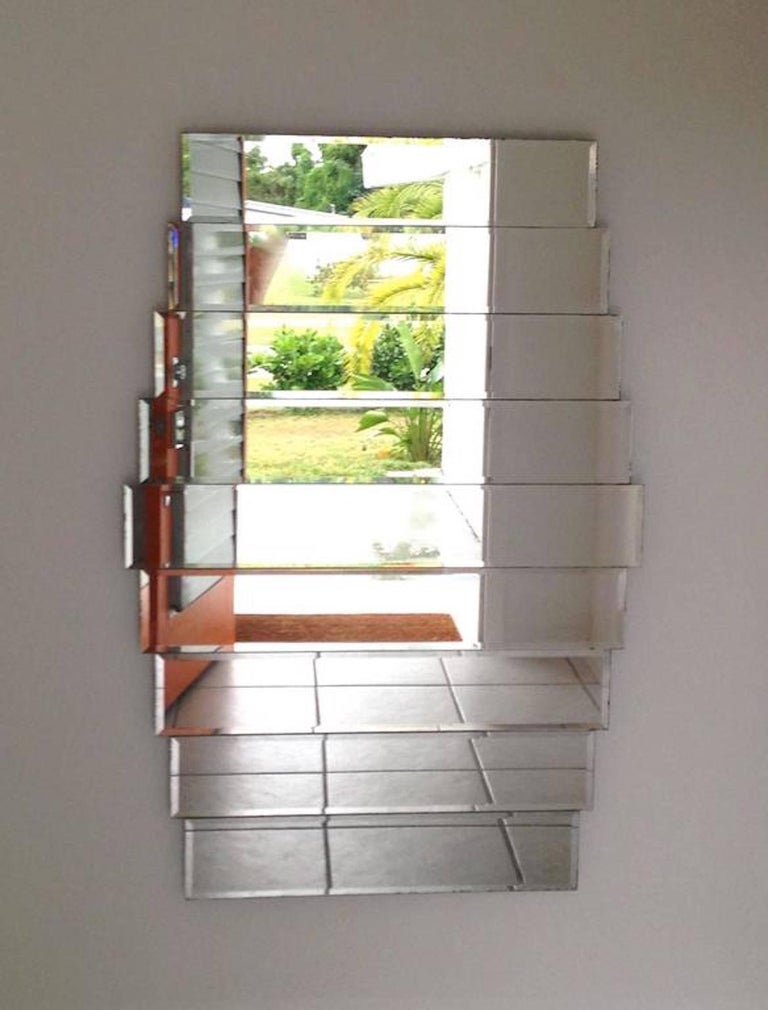 Postmodern Stepped Geometric Form Wall Mirror For Sale at 1stDibs