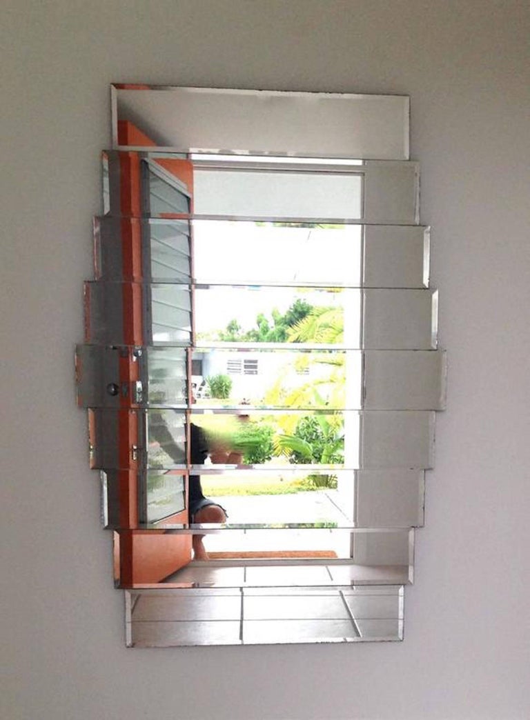 Postmodern Stepped Geometric Form Wall Mirror For Sale at 1stDibs