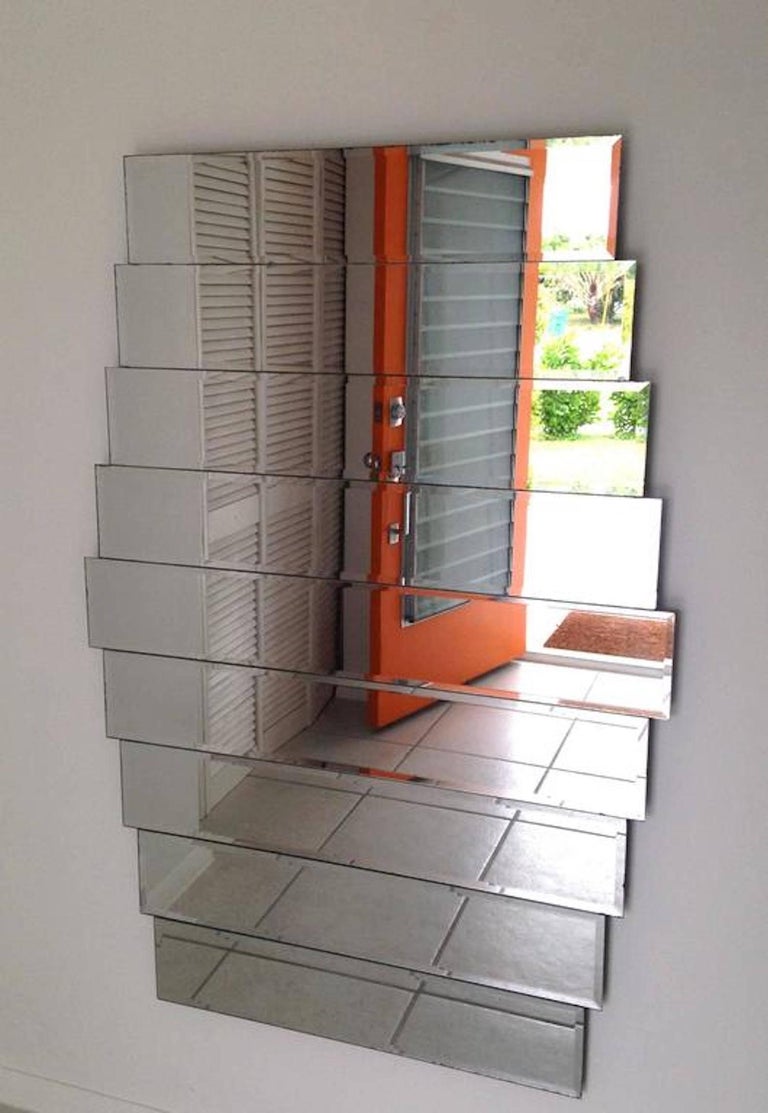 Postmodern Stepped Geometric Form Wall Mirror For Sale at 1stDibs