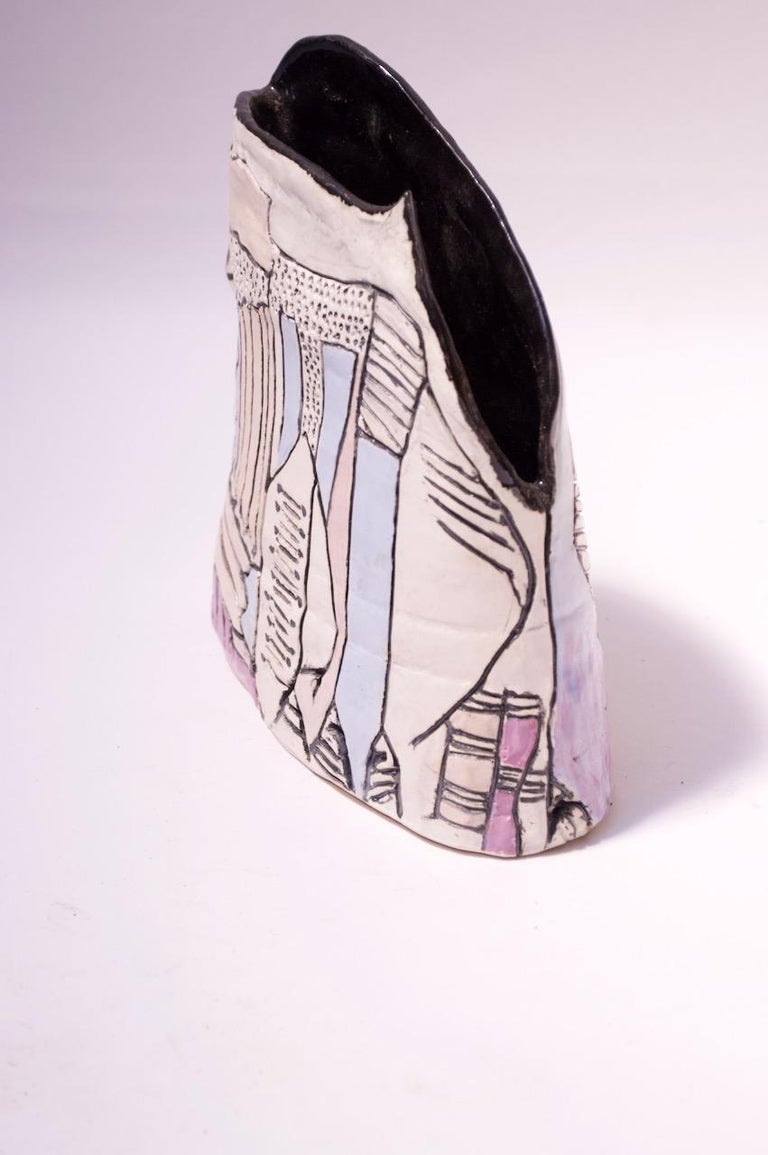 Postmodern Studio Ceramic Vase Signed For Sale at 1stDibs