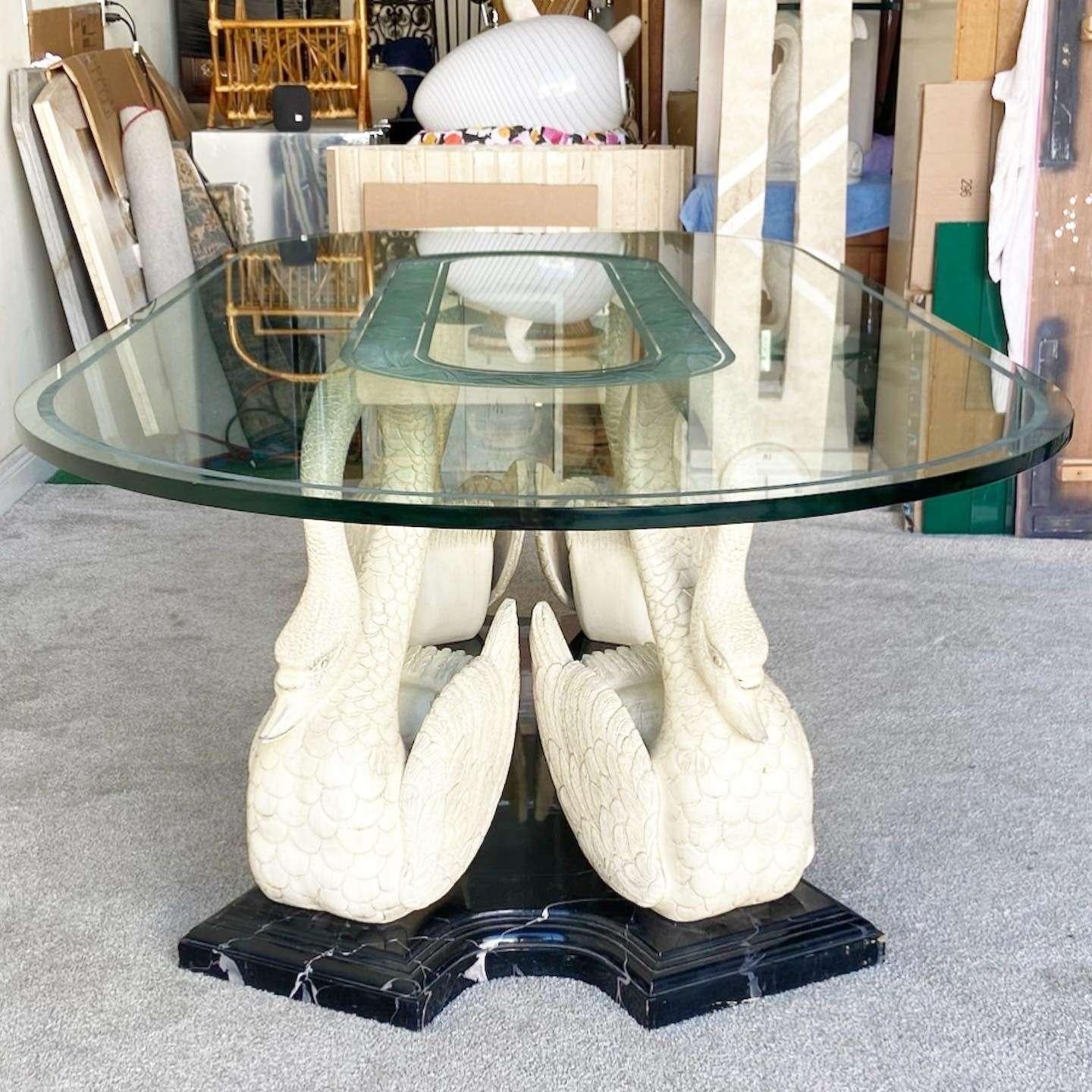 Postmodern Swan Base frosted Glass Top Dining Table For Sale at 1stDibs