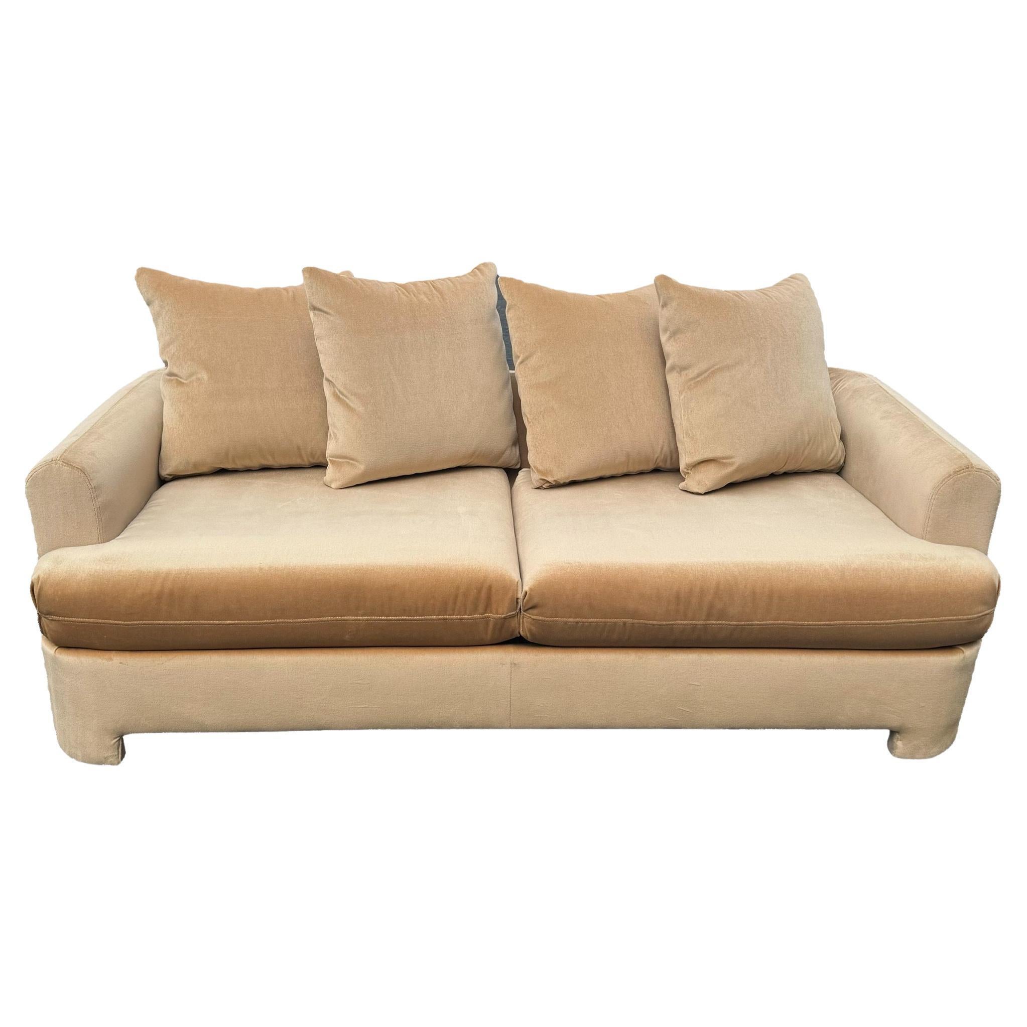 Postmodern Tan Fabric Sofa by Selig For Sale at 1stDibs