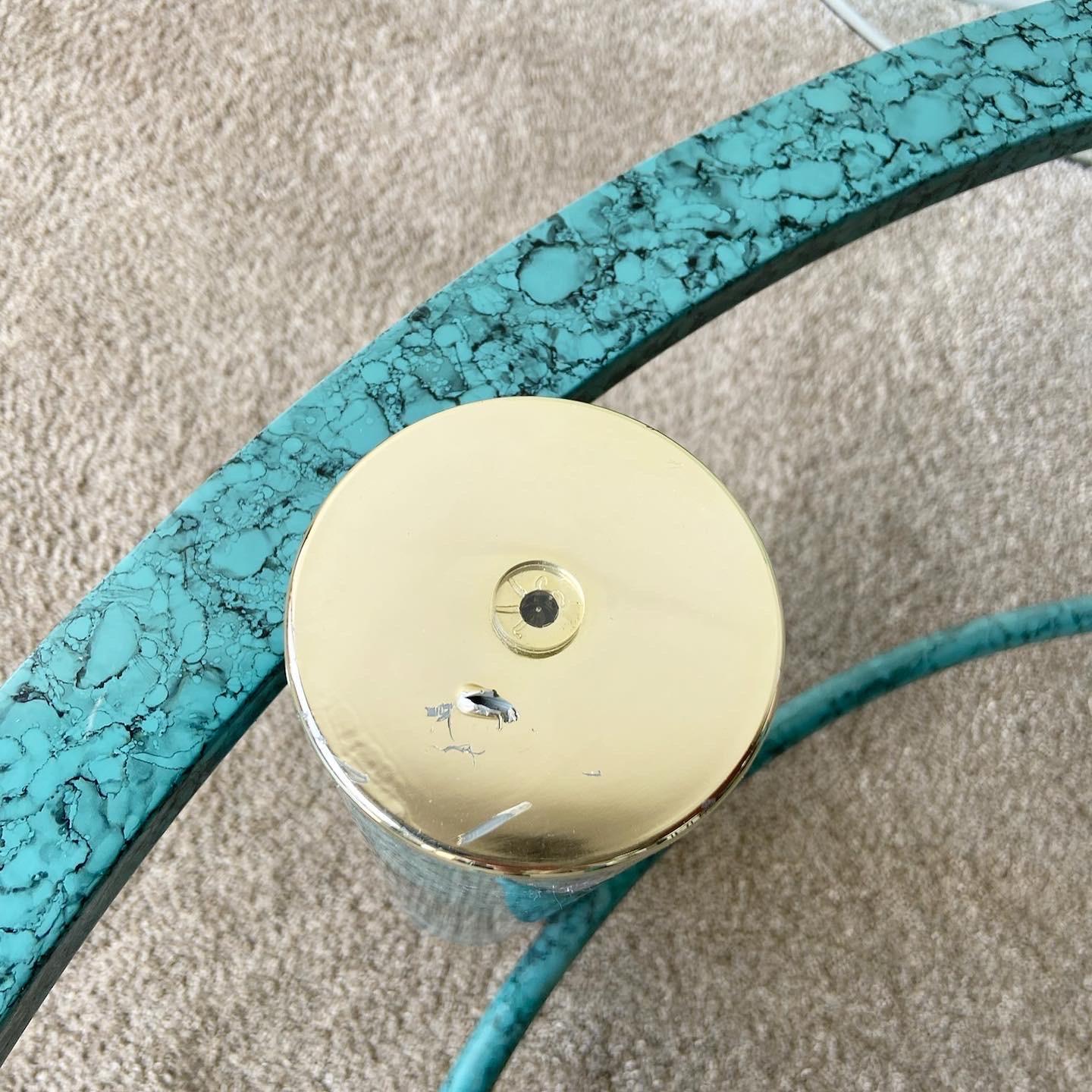Postmodern Teal Blue Circular Beveled Glass Top Coffee Table on Casters ...