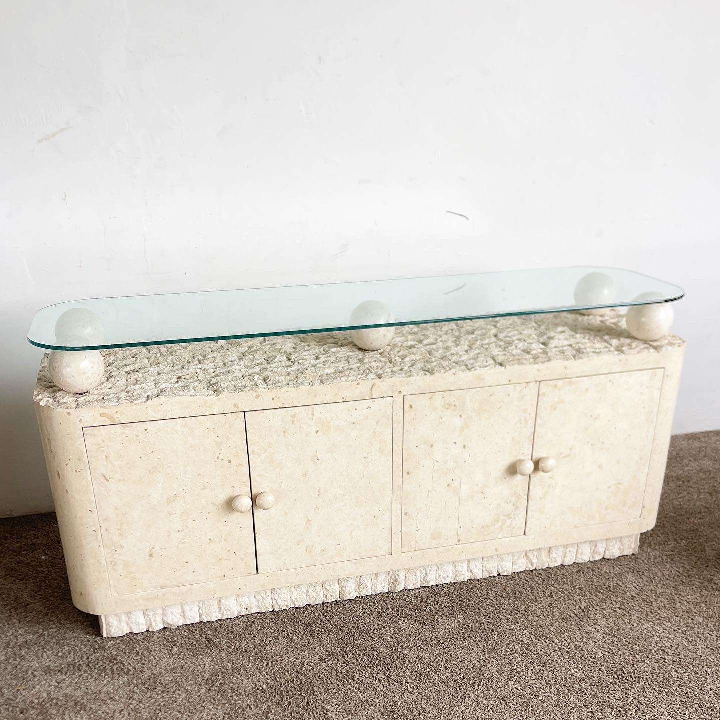 Postmodern Tessellated Mactan Stone and Glass Top Credenza For Sale at ...