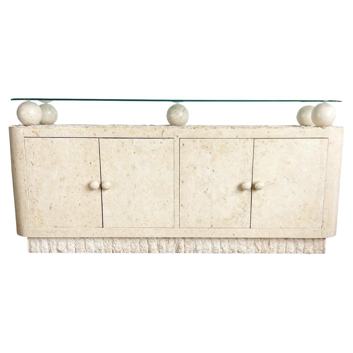 Postmodern Tessellated Mactan Stone and Glass Top Credenza For Sale at ...