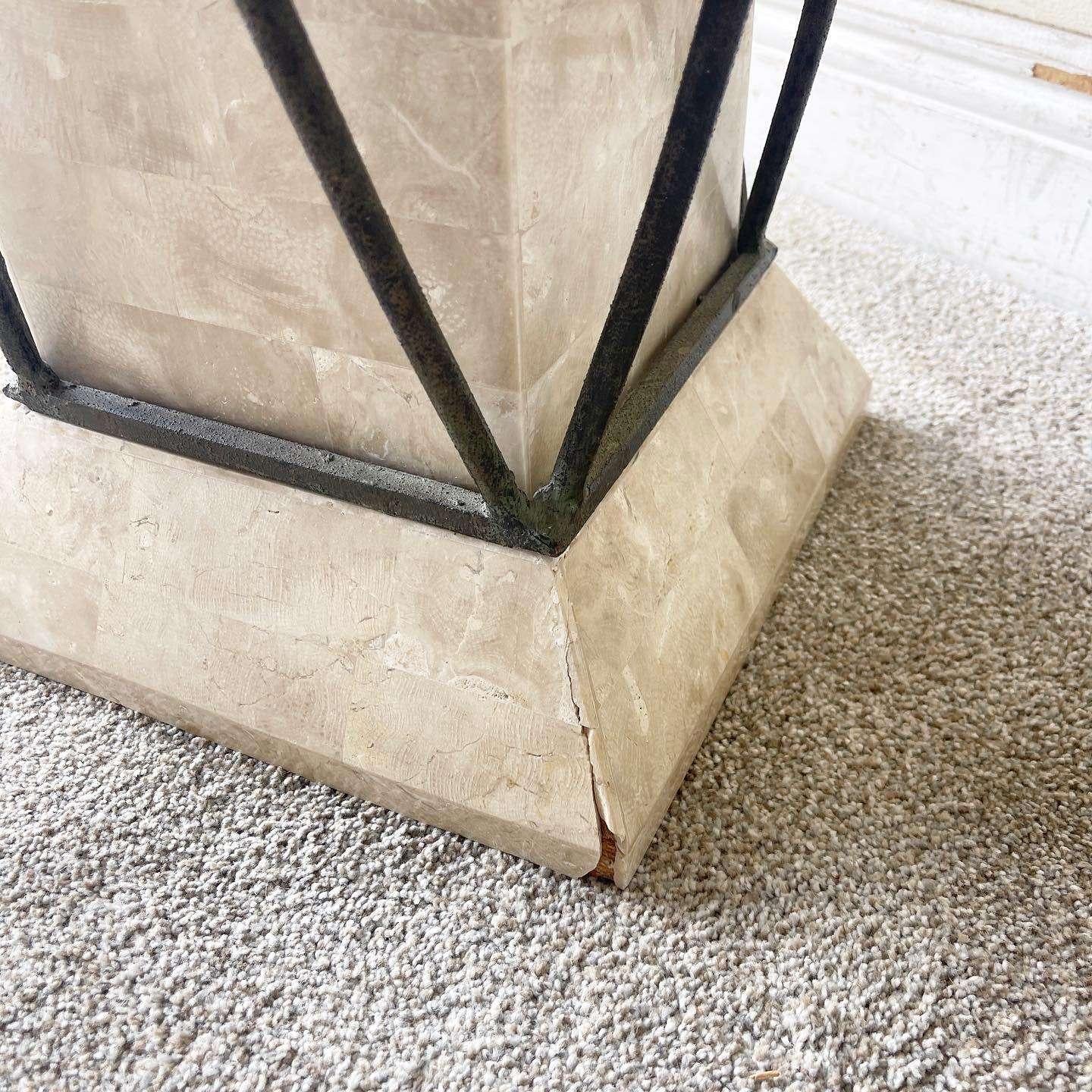 Postmodern Tessellated Stone and Metal Pedestal Table For Sale at 1stDibs