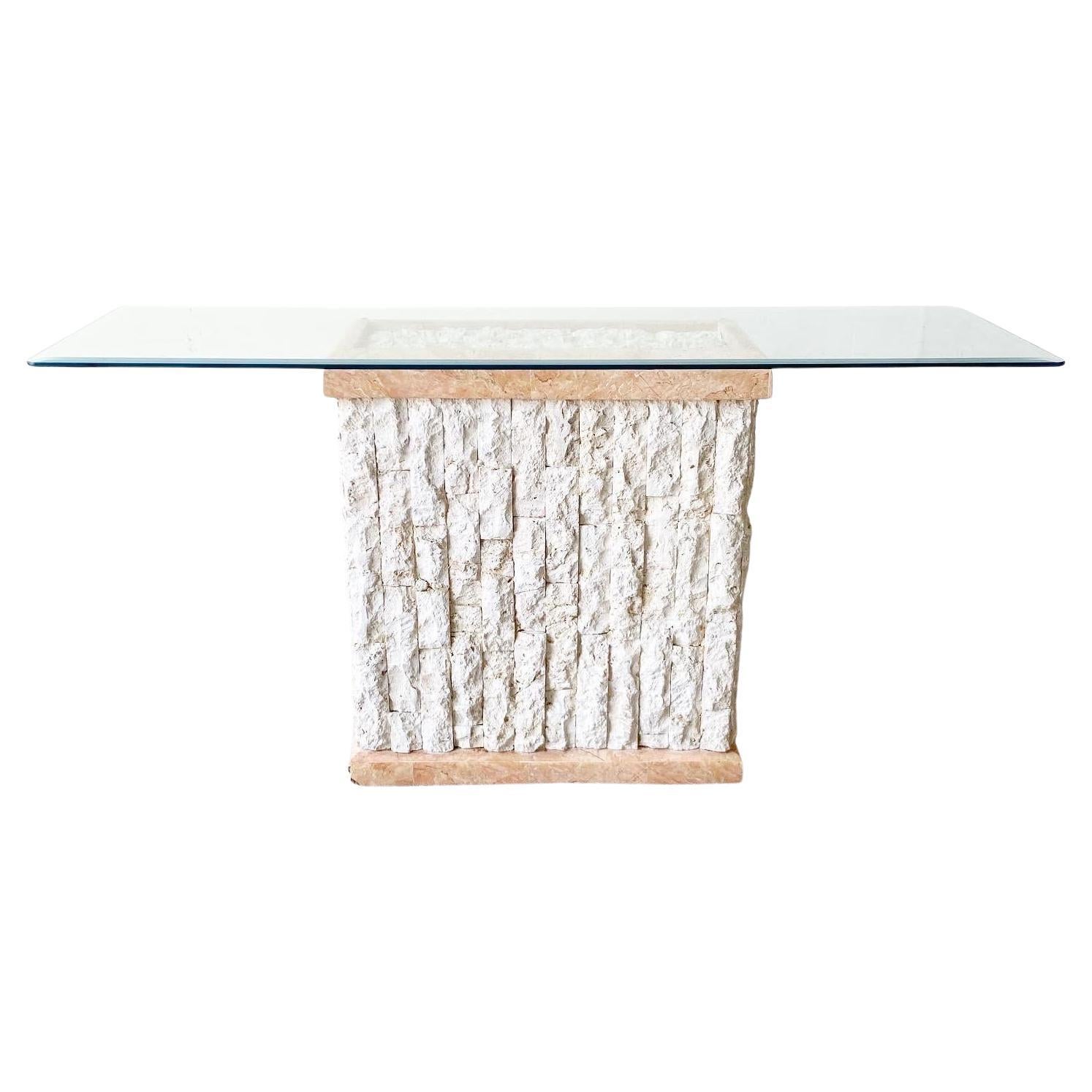 Dove White Split Face Stone Top Metal Console Table at 1stDibs