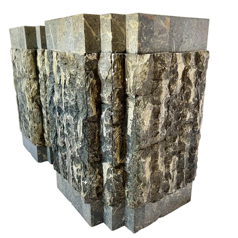 Postmodern Tessellated Stone Brass Inlay Pedestal Tables - a Pair For ...